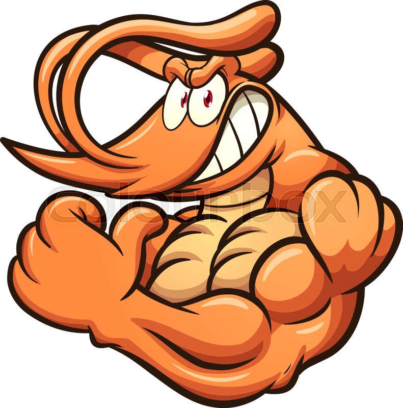 Strong cartoon shrimp mascot flexing ... | Stock vector | Colourbox
