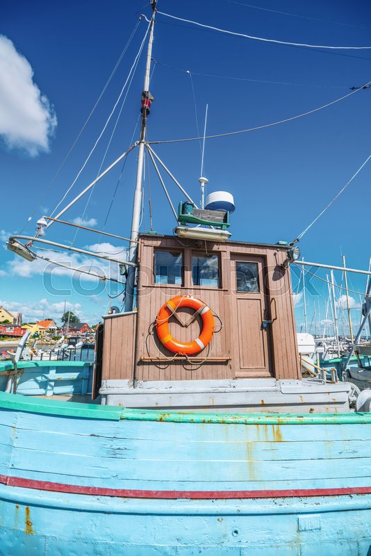 Retro old fishing boat in a marine ... | Stock image | Colourbox