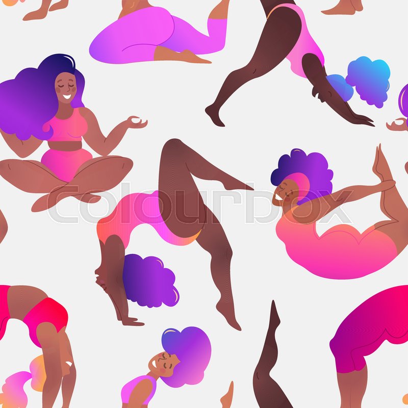 Plus Size Black Curvy Girls Doing Yoga Stock Vector Colourbox