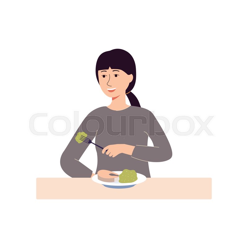 Cartoon Girl Eating Lunch