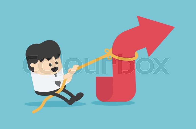 Young businessman pulling arrow with ... | Stock vector | Colourbox