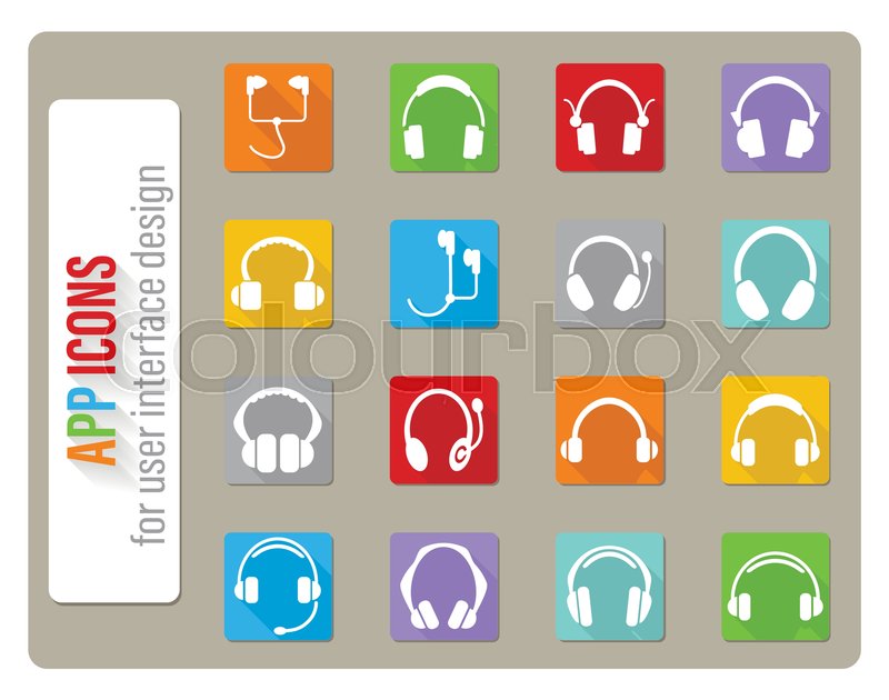 Headphones icons set in flat design ... | Stock vector | Colourbox