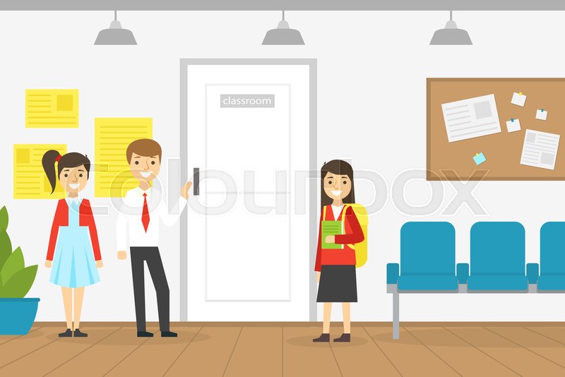 Cute Pupils Standing at Closed ... | Stock vector | Colourbox