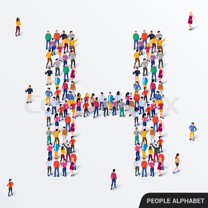 Large group of people in letter H ... | Stock vector | Colourbox