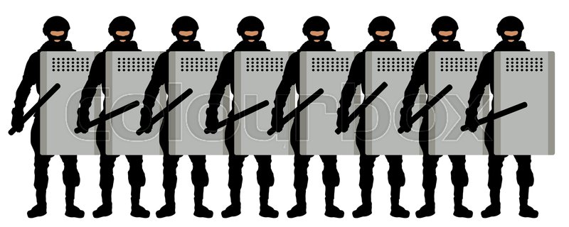 Group of riot police with shields and ... | Stock vector | Colourbox