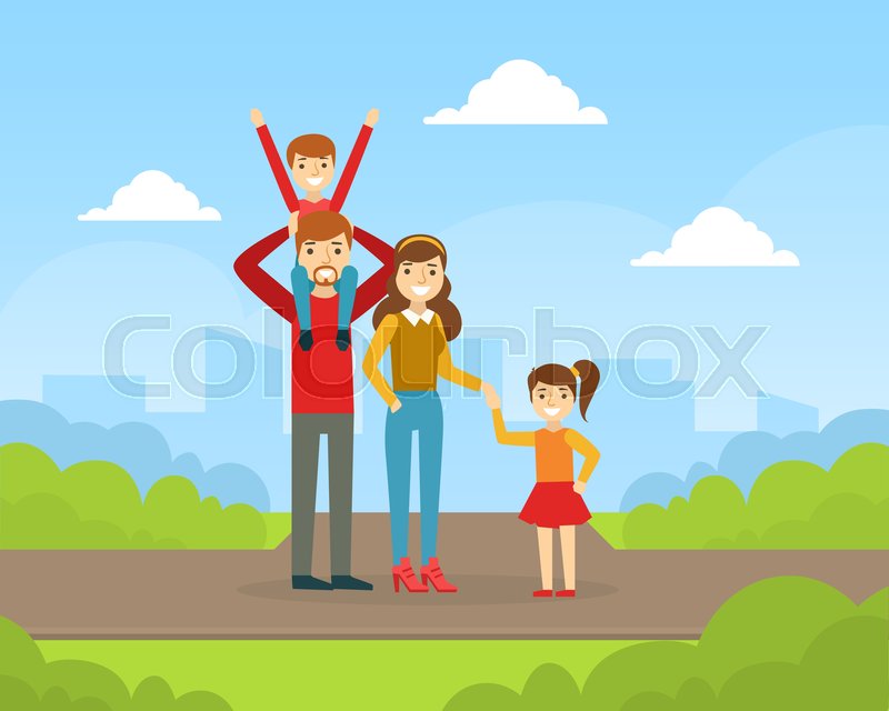 Happy Family Walking and Having Fun ... | Stock vector | Colourbox