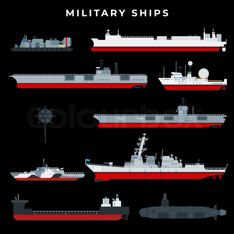 Warship set with boat, vessel, craft, ... | Stock vector | Colourbox
