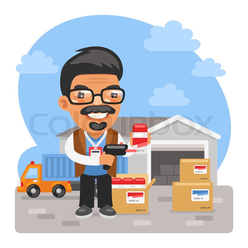 Cartoon commodity expert takes goods ... | Stock vector | Colourbox
