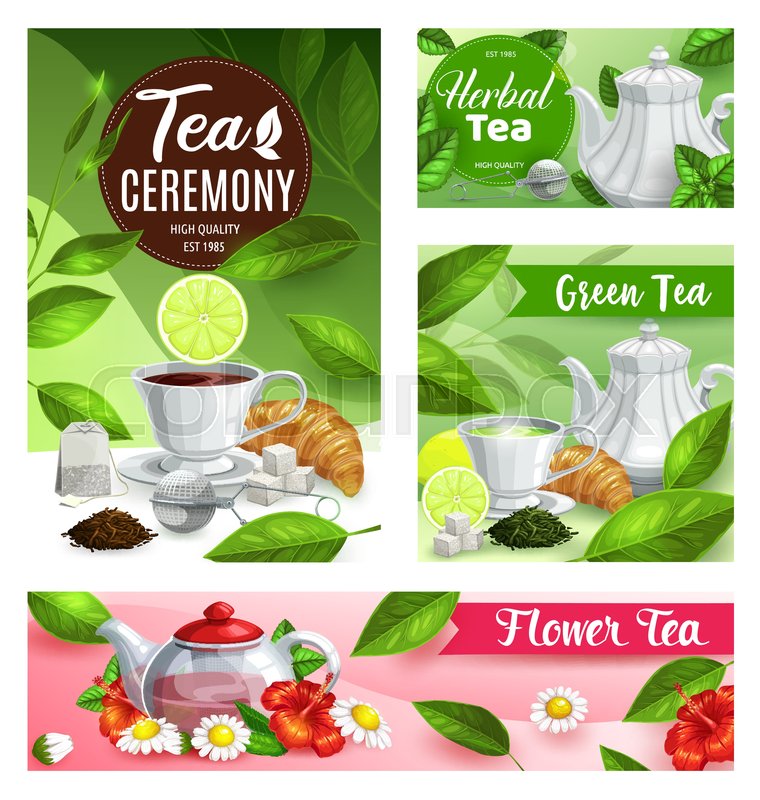 Tea vector posters with cup, teapot ... | Stock vector | Colourbox