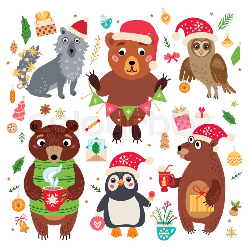 Christmas forest animals set in ... | Stock vector | Colourbox