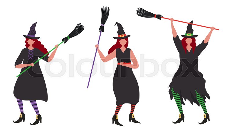 Witches dance with brooms. Halloween ... | Stock vector | Colourbox