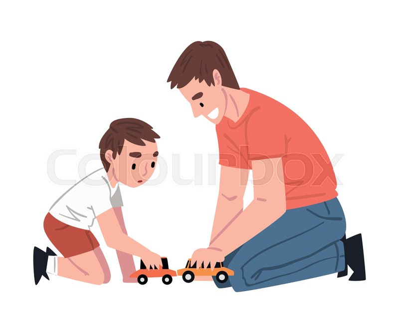 Dad and his Son Sitting on Floor ... | Stock vector | Colourbox