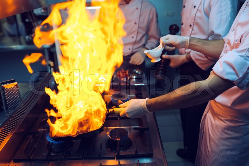 Fire in the kitchen. Fire gas burn is ... | Stock image | Colourbox