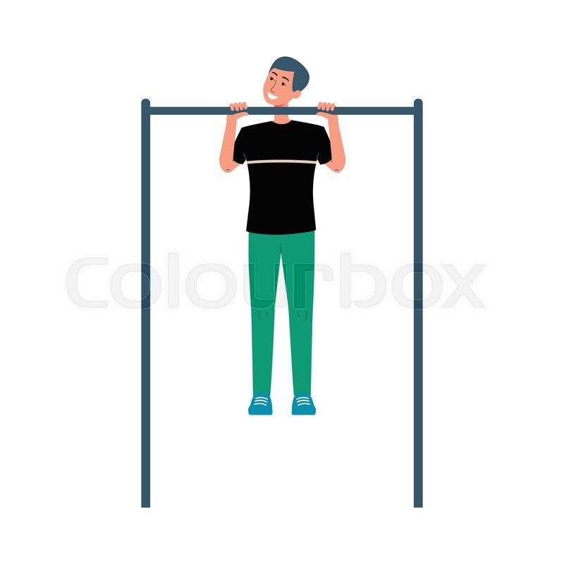 Cartoon man doing pull up on ... | Stock vector | Colourbox