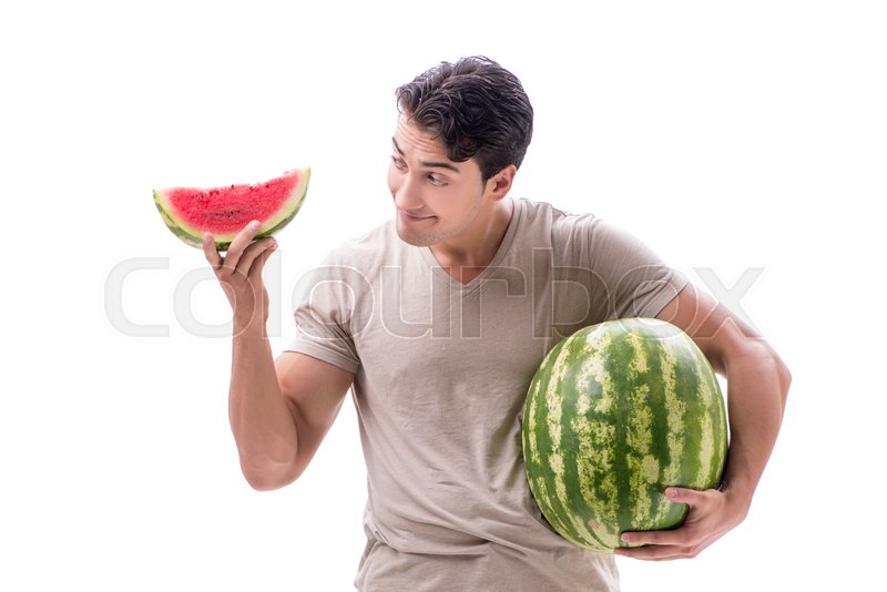 Young man with watermelon isolated on ... | Stock image | Colourbox