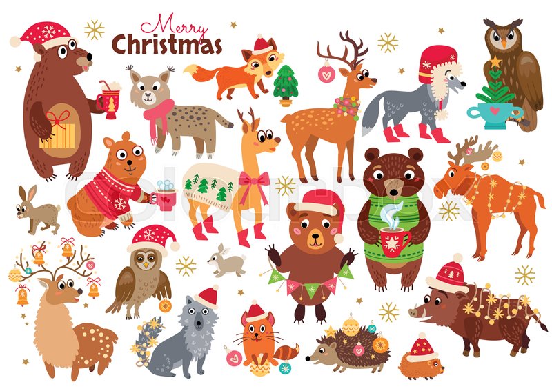 Christmas forest animals set in ... | Stock vector | Colourbox