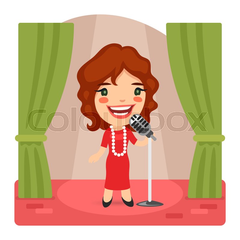 Cartoon illustration of a singer lady ... | Stock vector | Colourbox