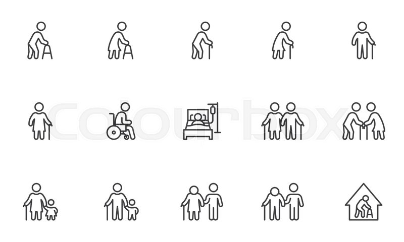 Elderly people line icons set. linear ... | Stock vector | Colourbox