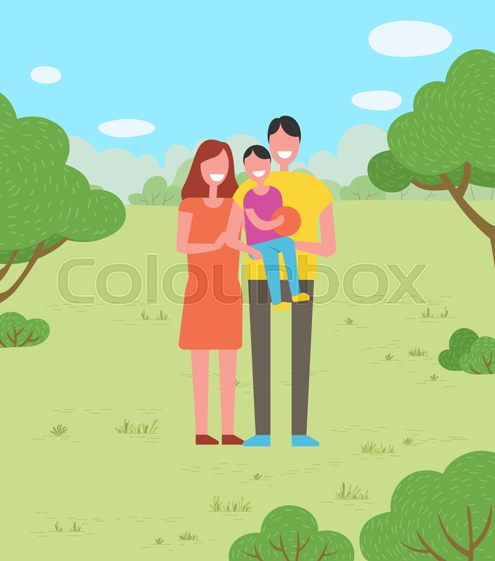 Friendly family walking in the park ... | Stock vector | Colourbox