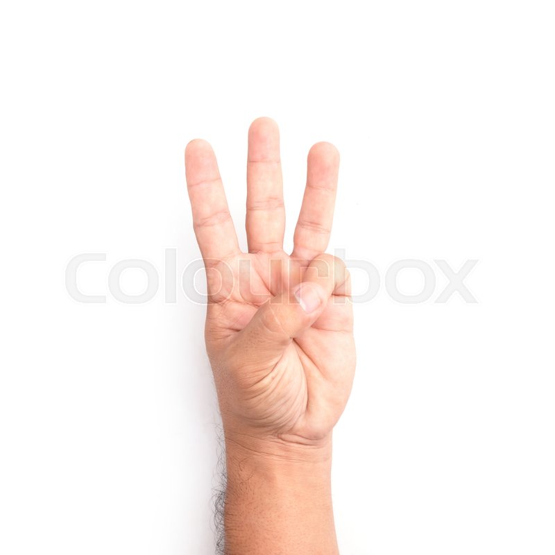 Hand showing three finger symbol ... | Stock image | Colourbox