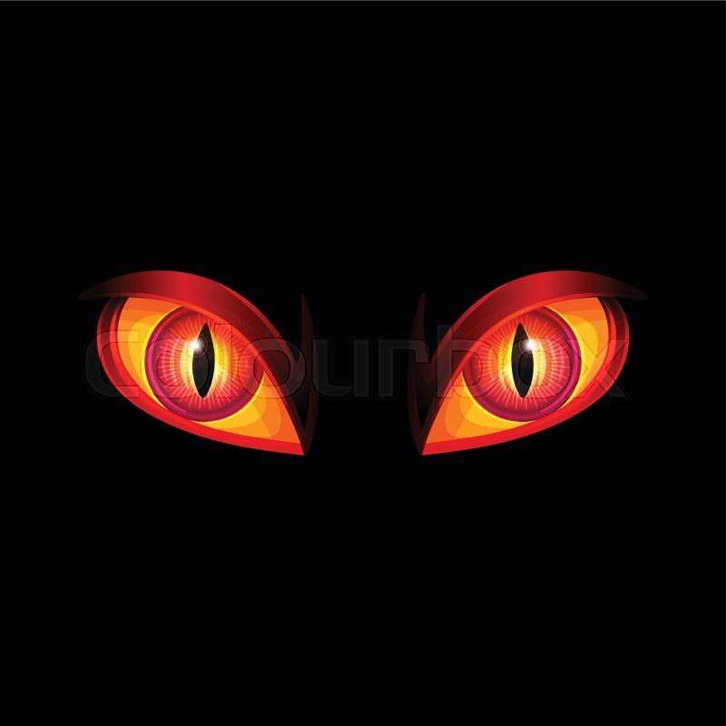 Glowing red evil monster eyes on black ... | Stock vector | Colourbox