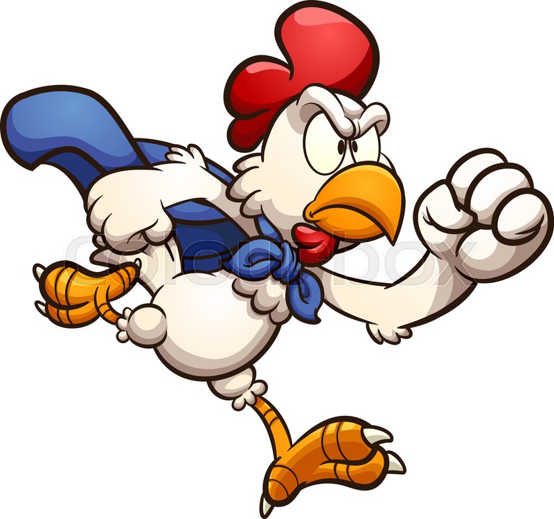 Angry cartoon running super chicken. ... | Stock vector | Colourbox