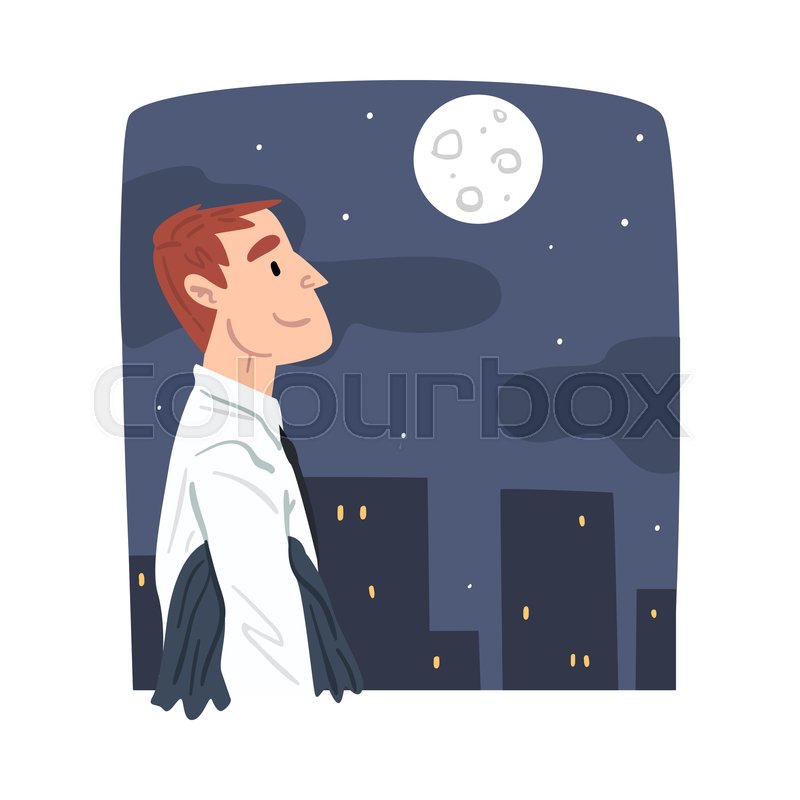 Young Man Walking from Work at Night, ... | Stock vector | Colourbox