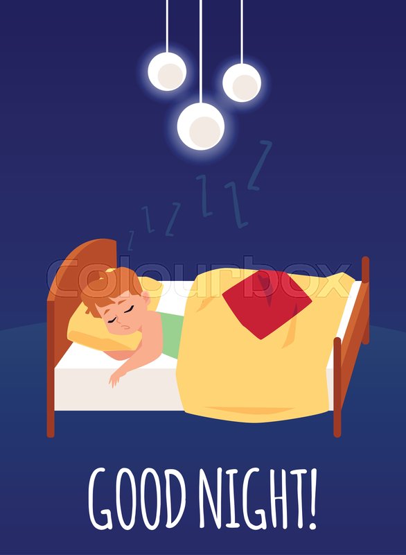 Good night card template with boy ... | Stock vector | Colourbox