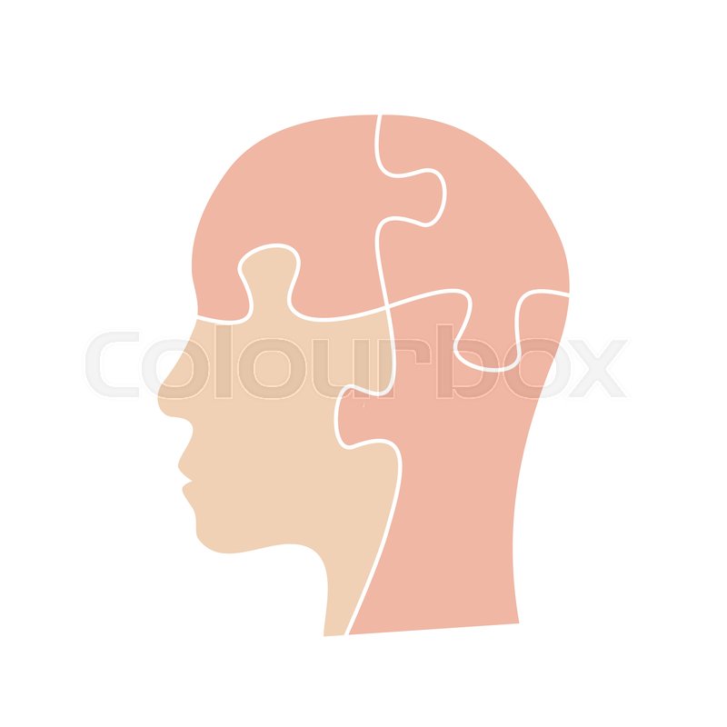 Human head with puzzle pieces inside. ... | Stock vector | Colourbox