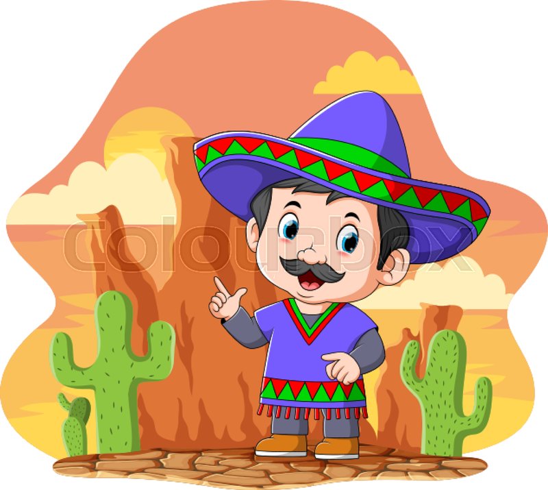 The cartoon mexican man use the blue ... | Stock vector | Colourbox
