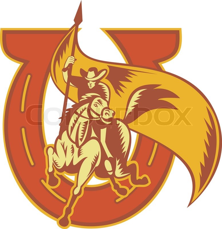 Rodeo Cowboy Riding Horse With Flag ... | Stock vector | Colourbox