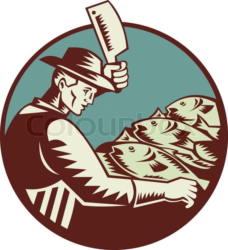 Illustration of a fishmonger butcher ... | Stock vector | Colourbox