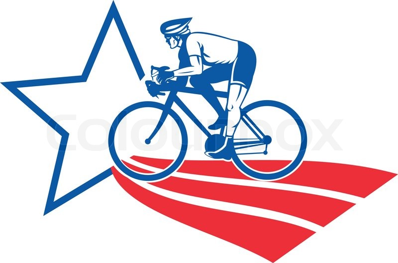 Cyclist riding racing bike star and ... | Stock vector | Colourbox