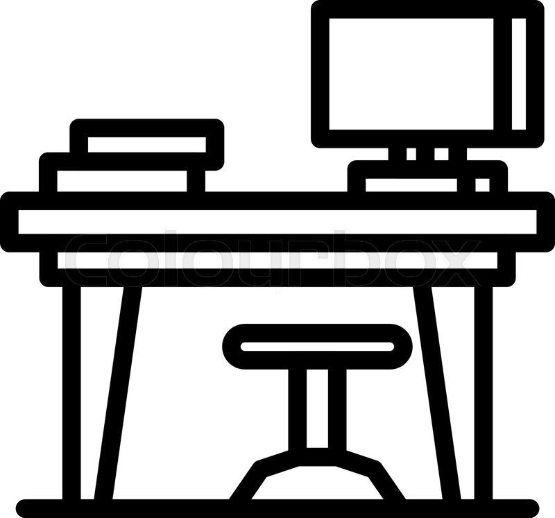 Computer desk icon. Outline computer ... | Stock vector | Colourbox