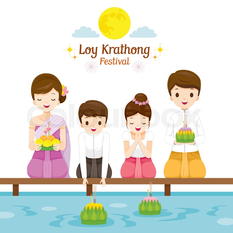 Loy Krathong Festival, Family in ... | Stock vector | Colourbox
