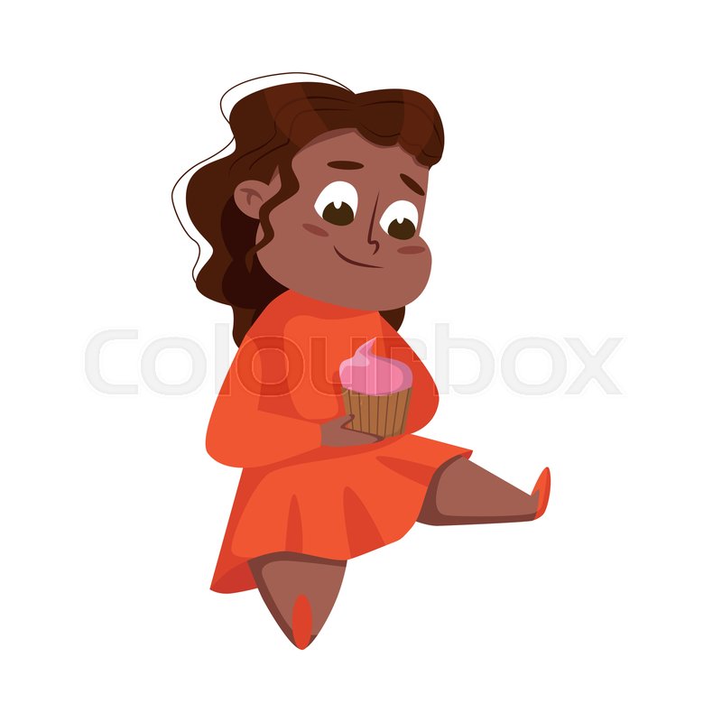 Overweight Chubby Girl Eating Cupcake, ... | Stock vector | Colourbox