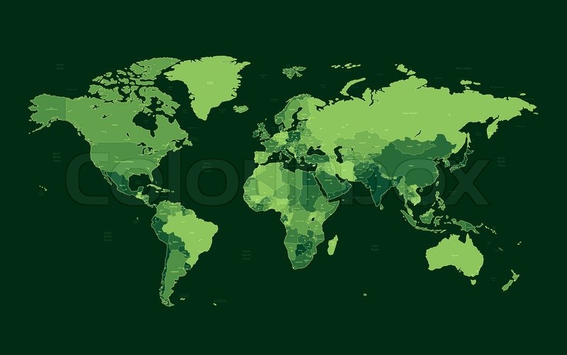 Dark green detailed World map | Stock vector | Colourbox