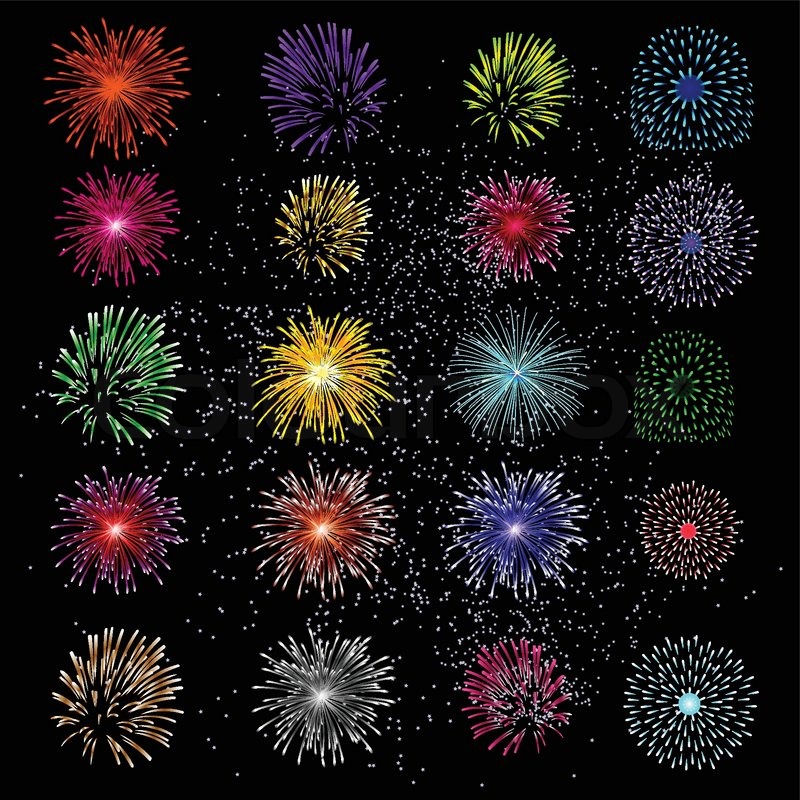 Brightly Colorful Vector Fireworks and ... | Stock vector | Colourbox