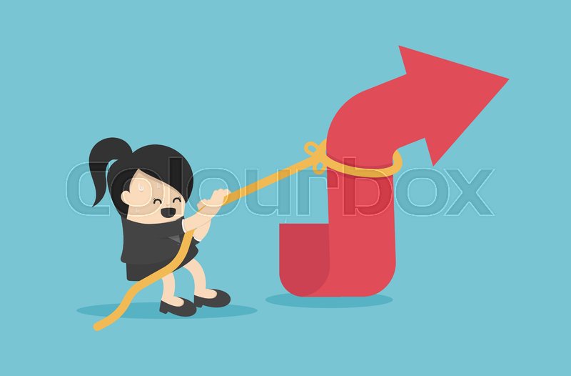Businesswomen is using a rope to pull ... | Stock vector | Colourbox