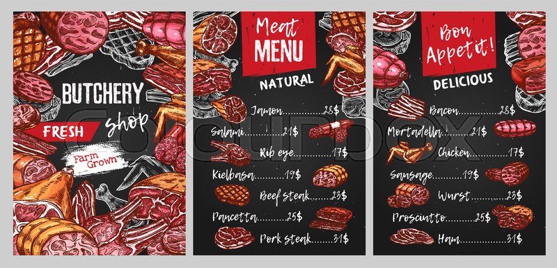Butcher shop meat menu vector ... | Stock vector | Colourbox