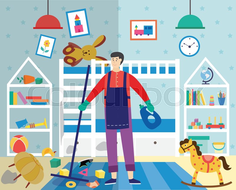 Man cartoon character cleaning very ... | Stock vector | Colourbox