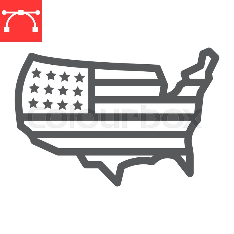 USA map line icon, country and flag, ... | Stock vector | Colourbox