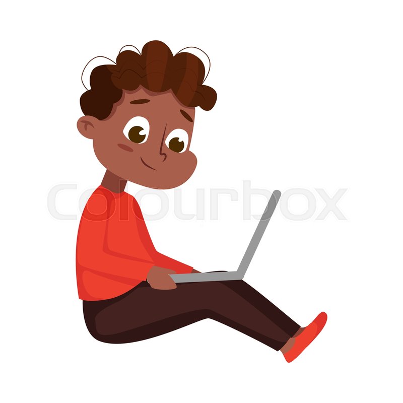 Cute Little African American Boy Using ... | Stock vector | Colourbox