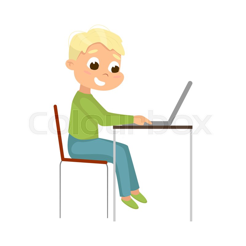 Cute Little Boy Using Laptop Computer ... | Stock vector | Colourbox