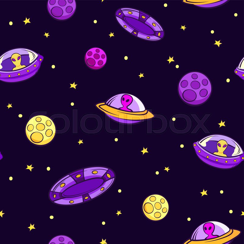 Ufo seamless pattern. Purple aliens on ... | Stock vector | Colourbox