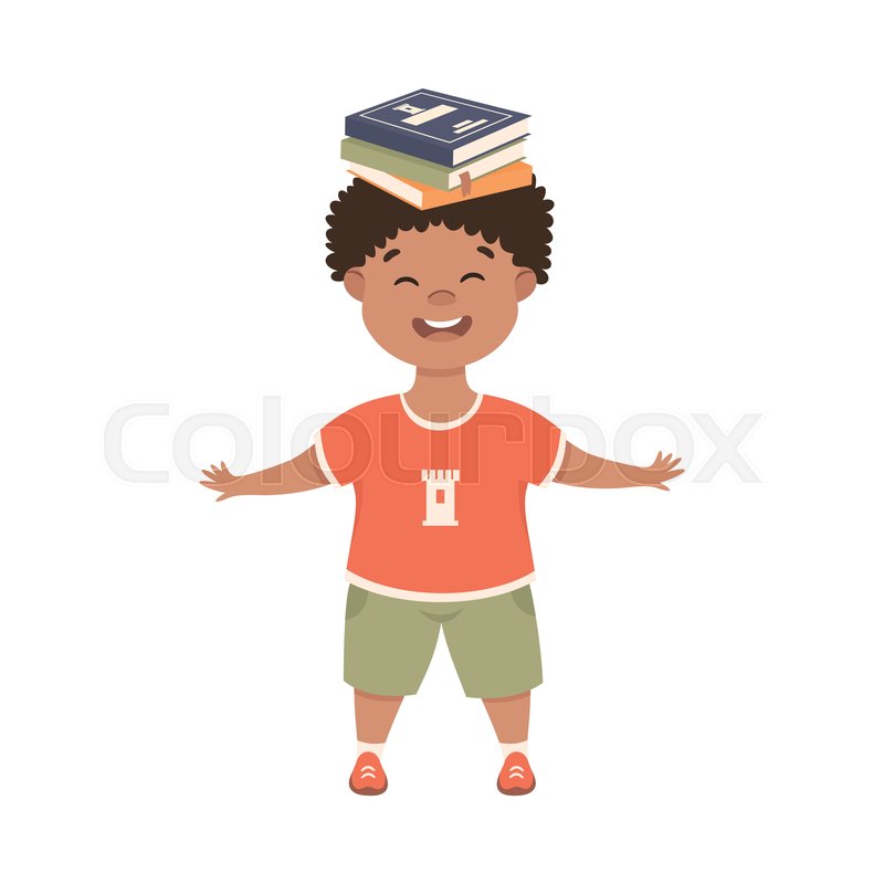 Happy Little Boy with Stack of Books ... | Stock vector | Colourbox