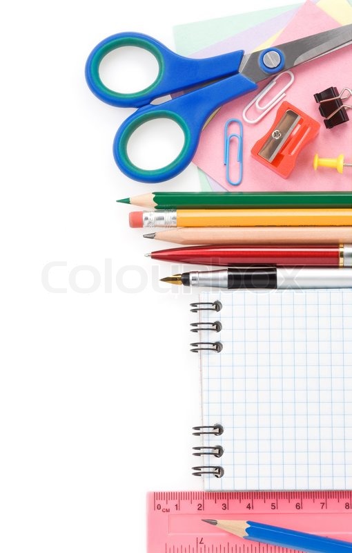 Schulmaterial und überprüfte notebook | Stock Bild | Colourbox