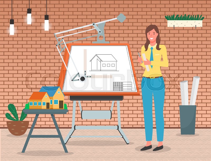 Cartoon Architect Working