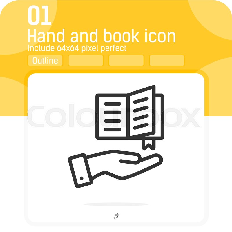 Hand and book icon with outline style ... | Stock vector | Colourbox