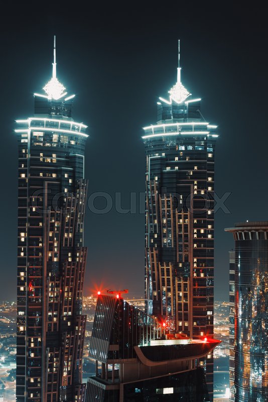 Two High Skyscrapers Glowing With Night ... | Stock image | Colourbox